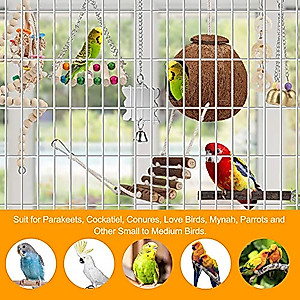Toys for Bird Parakeet Toy Bird Perch Bird Cage Hammock Coconut Hideaway with Ladder Hanging Bell Swing Chewing Hanging Toy for Parakeet,Conure,Cockatiel,Love Birds,Parrots