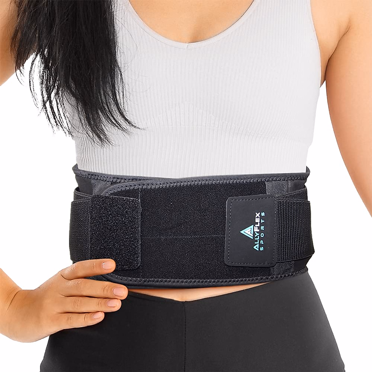 AllyFlex Sports - Back Brace for Lower Back Pain, Back Support Belts with Adjustable Strap, Breathable Lumbar Support Belt with 3D Lumbar Pads, Slim Fit Lumbar Brace, Medium
