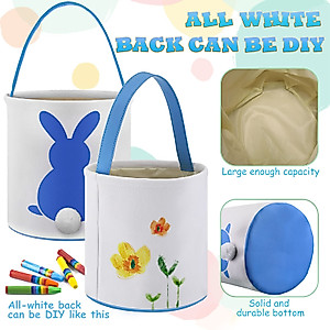 Honeydak 6 Pcs Canvas Easter Bunny Baskets for Kids Easter Basket Bulk Canvas Tote Bunny Basket Egg Hunt Bags Printed Fluffy Tails Carry Bucket Cloth Tote Easter Gift Bags Party Decorations Favors