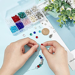 arricraft 376 Pcs Bracelet Making Kit, Assorted Mixed Color Glass Beads Findings Glass Pearl Beads, Cross Alloy Pendants & Hangers for Craft Jewelry Stretch Bracelet