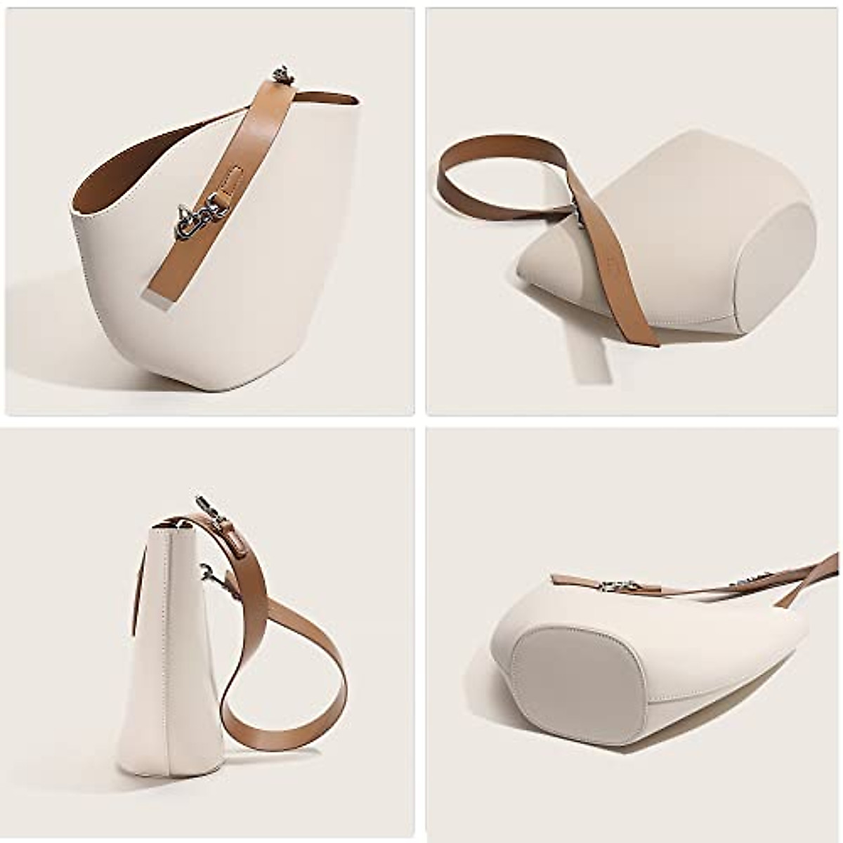 Bucket Bags for Women, Genuine Leather Tote Bag Ladies Purses and Handbags Designer Hobo Shoulder Bags with Adjustable Strap