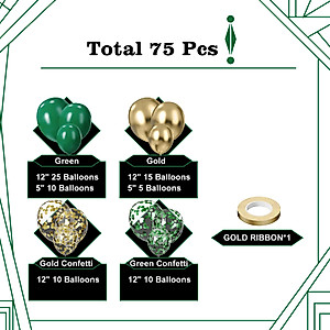 Green and Gold Balloon 75PCS,Green Gold Balloons Party Decorations of 12in and 5in Green Gold Latex Balloons for Birthday Decorations,St.Patrick's Day,Baby Shower,Graduation,Jungle Party Decora