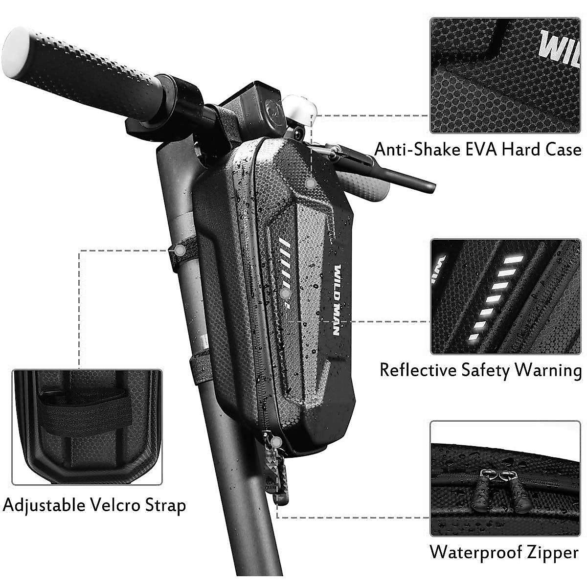 GLDYTIMES EVA Storage Bag Suitable for Electric Scooter Bicycle Trolley Front Suspension Bag Durable can Accommodate Charger Tool for Ninebot Xiaomi Scooter (New Black 3L)