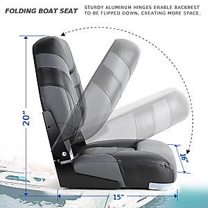 SUNDGORA Marine Low Back Folding Boat Seat,Stainless Steel Screws Included,Charcoal/Black(2 Seats)