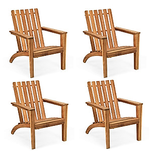 Giantex Adirondack Chair Set of 4 Acacia Wood Outdoor Chairs, 350 lbs Weight Capacity, Weather Resistant Campfire Chairs for Lawn Seating, Garden, Poolside, Balcony, Patio Lounger