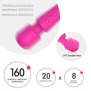 Female Vibrator, G-Spot & Sex Toy, 20 Modes & 8 Speeds Wand Massager, Quiet, Waterproof, USB Rechargeable Vibrator, Hand-Held Cordless Sex Toys Vibrator for Her Pleasure, Female Adult Toy - Rose