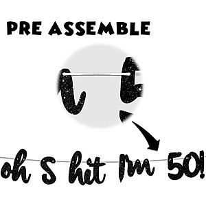 Oh I’m 50! Banner Backdrop Glitter Black Hallo Fifty Cheers to 50 Years Old Theme Decor for Man Woman Happy 50th Birthday Party Photo Studio Prop Flag Decorations Favors Supplies