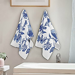 Beautiful Blue Flowers Chinoiserie Style Hand Towels Set of 2 Luxury Print Decorative Bathroom Towels Super Soft Highly Absorbent Multipurpose Towels for Yoga Gym Spa Hotel Bathroom Kitchen 28x14 Inch