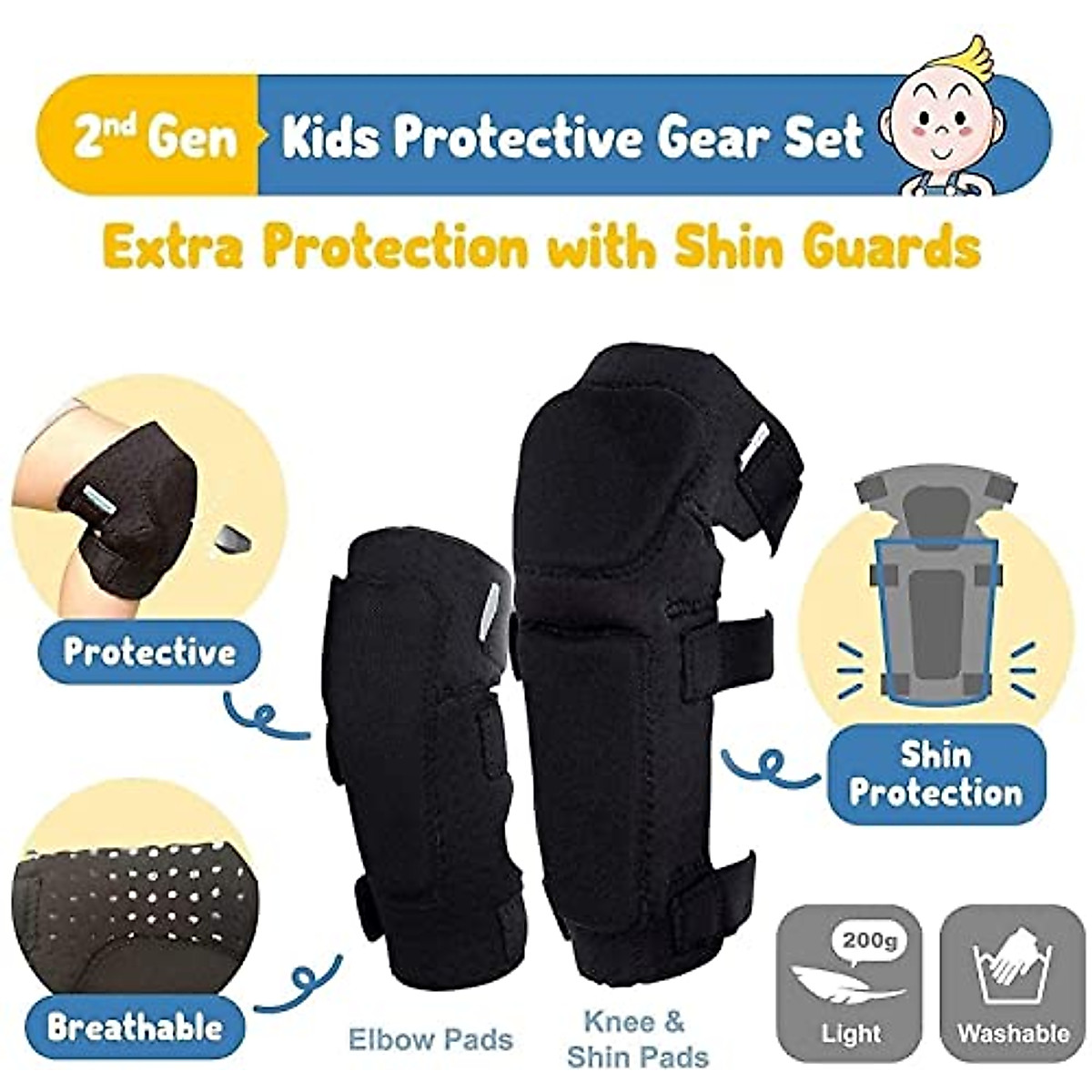 Knee Pads for Kids Knee Pads and Elbow Pads Set Toddler Knee Pads - Knee and Elbow Pads for Children Boy Girl 2-4 5-8 Age 2 3 4 5 - Kids Protective Gear Set for Roller-Skating, Scooter, Skateboard