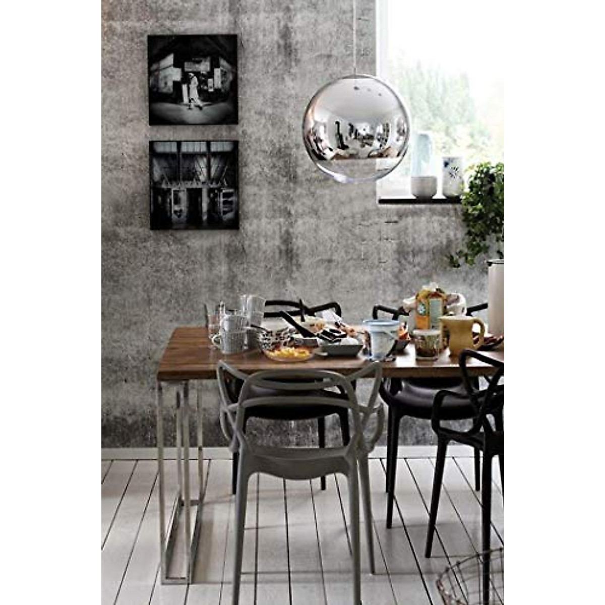 2xhome Set of 4 Black Stackable Contemporary Modern Designer Plastic Chairs with Arms Open Back Armchairs for Kitchen Dining Chair Outdoor Patio Bedroom Accent Patio Balcony Office Work Garden Home