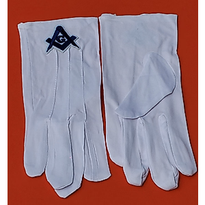 DEURA Freemason Mason Masonic White Gloves Blue Lodge Embroidered G Logo Square & Compass