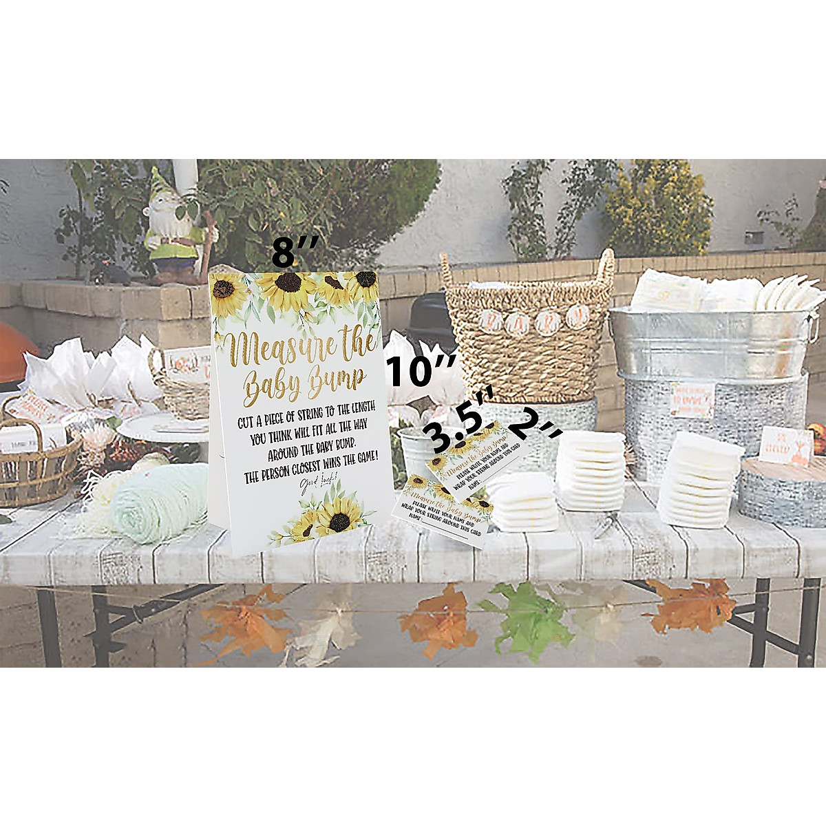 How Big is Mommys Belly Game, Measure Mommy's Belly Sign(Sign 8x10 Inch), Sunflower Theme Baby Shower Games, Baby Showers Decorations, 1 Standing Sign + 50 Guessing Cards(bump24)