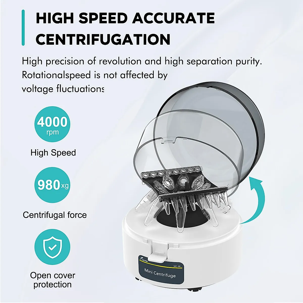 LAB FISH Mini Centrifuge Machine 4000 RPM,980 xg RCF,Lab Benchtop Microcentrifuge W/ 2-in1 Rotor for 0.2/1.5/2ml Capacity Scientific Test Tubes