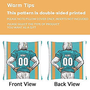 Onemiliayears Football Team Custom Pillowcass - 18 in 18 in Name & Number Customized Football Style Pillow for Brithday Gift, Super Soft Football Sports Custom Made Pillow Cover for Men （Miami Blue）