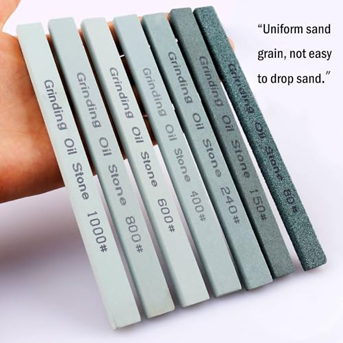 CBRIGHT 7pcs Knife Sharpening Stone Set,7 Grit Green Silicon Carbide Whetstone Stick Honing Stone for Knife,Scissor,Moldel and Bladed Tools 80# 150# 240# 400# 600# 800# 1000# (5.9x0.47x0.24Inch)