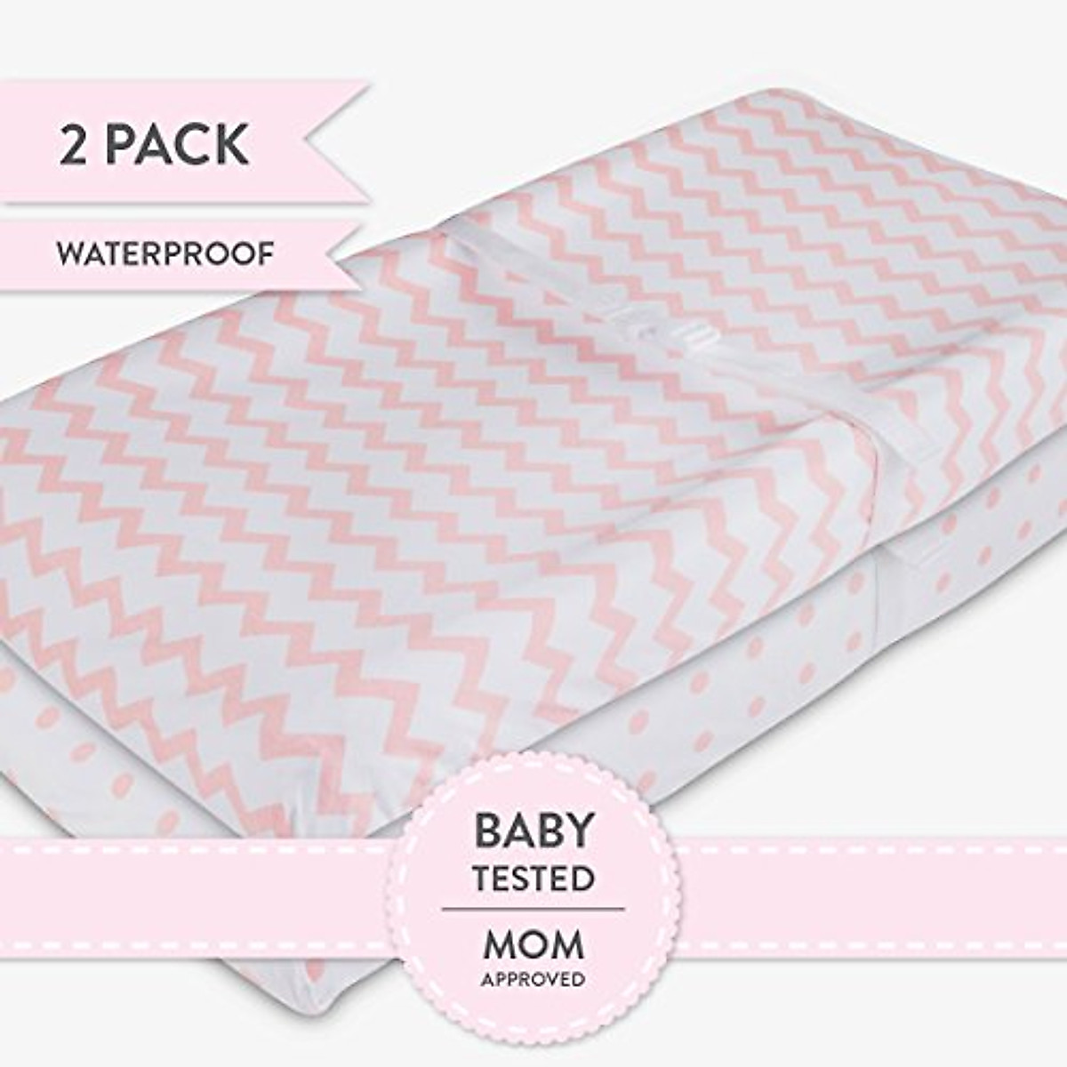 Ely's & Co. Patent Pending Waterproof Sheets, White and Pink Chevron and Polka Dots (2 Pack) (Changing Pad Cover, Pink)