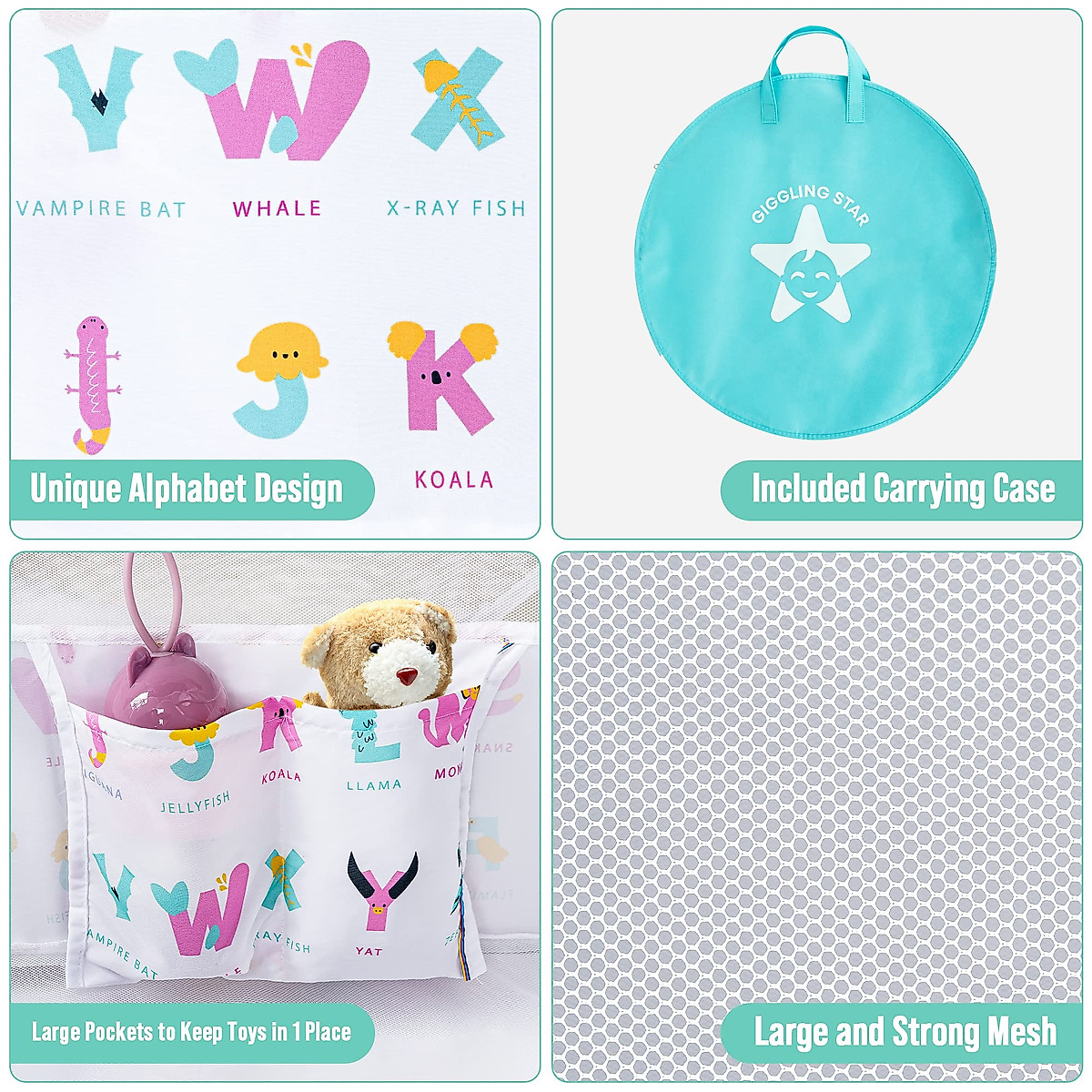 Giggling Star Crib Tent to Keep Baby from Climbing Out, Pack n Play Tent with Toy Pouch, Breathable & See-Through, Keeps Cats Out, Protects from Mosquito Biting, Safe Crib Net to Keep Baby in