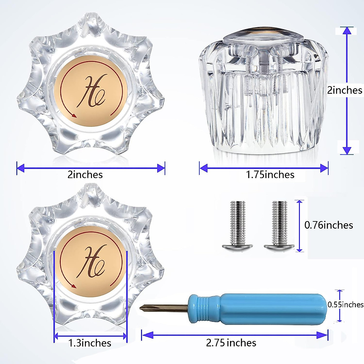 Bathroom Faucet Handles,Bathtub Shower Knob Replacement, Hot and Cold Faucet Replacement Handles Compatible with Delta/Delex Faucets (with Screwdriver)