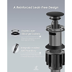 Matte Black ABS Pop Up Sink Drain with Overflow for Bathroom Vessel Sink Lavatory Vanity Bathroom Sink Drains-Easy Installation- Leakage Proofing, Amatte Black