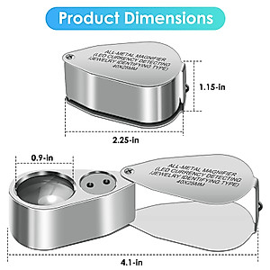 Leffis 40X Jewelers Loupe Magnifier Magnifying Glasses, LED/UV Illuminated Jewelry Loop Pocket Folding Magnifying Glass with Metal Construction for Close Work, Gardening, Kids, Stamp, Rock Collecting