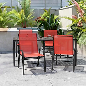 Flash Furniture Brazos Series Red Outdoor Stack Chair with Flex Comfort Material and Metal Frame, Set of 4