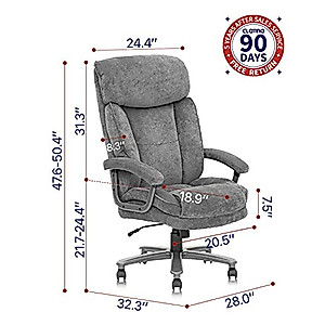 CLATINA Ergonomic Big and Tall Executive Office Chair with Upholstered Swivel 400lbs High Capacity Adjustable Height Thick Padding Headrest and Armrest for Home Office Grey