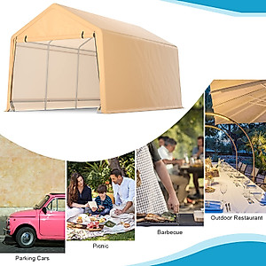 Tangkula 10.5x17 Ft Heavy Duty Carport, Portable Garage with Roll-up Front Door, Metal Car Port with Reinforced Ratchet Straps, Outdoor Car Canopy for Auto, Truck, Boat, SUV