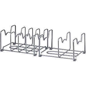 SimpleHouseware 2PK Kitchen Cabinet Pan and Pot Lid Organizer Rack, Total 6 Compartments, Silver
