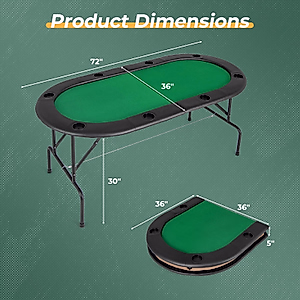 Giantex 8 Player Poker Table Foldable, Folding Card Board Game Table w/8 Cup Holders & Comfy Armrests, Casino Grade Felt, Portable Oval Texas Holdem Blackjack Poker Tables, No Assemble Required
