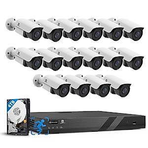 GWSECU 4K 16 Channel PoE Home Security Camera System, 4K/8MP Video Surveillance NVR with 4TB HDD, 16PCs 5MP 2.8mm 110° Wide Angle Person Detection IP Bullet Cameras Business 24/7 Recording
