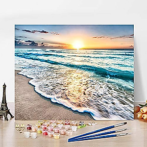 TUMOVO Paint by Numbers for Adults, Beach Paint by Numbers for Kids Ages 4-8 Seaside Landscape DIY Canvas Painting Kit 16 x 20 inches Oil Painting Paint by Number Kit Kids Educational Toys(Frameless)