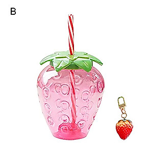 Goodliest 17oz Strawberry Cup with Lid and Straw, Reusable PP Fruit Juice Water Bottle Cup for Home Office Travel B