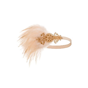 BABEYOND 1920s Flapper Headpiece Roaring 20s Great Gatsby Headband Vintage Feather Headband 1920s Flapper Gatsby Hair Accessories (Champagne)