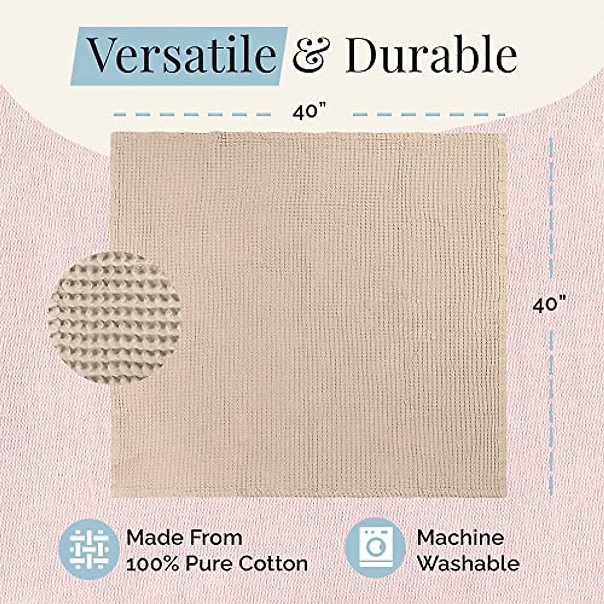 Stroller Society - Swaddles for Newborns & Toddlers, Soft Receiving Blankets Girl & Boy Can Use, Comfy Toddler Blanket & Newborn Swaddle, Cotton Waffle Blanket, Beige, 40 x 40 inches