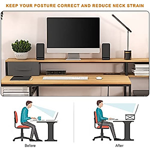 AYEASY Home Office Desk with Monitor Stand Shelf, 66 inch Large Computer Desk with Power Outlet and USB Charging Port, Computer Table with Storage Shelves and Drawer, Study Work Desk, Natural