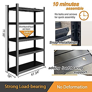 BEESTMUEBLE 5 Tier Garage Shelving, Storage Shelves Heavy Duty Shelving, Adjustable Metal Shelf Rack and Shelf Units, Garage Shelving Heavy Duty Warehouse Industrial Shelving, 47.2" W x 18" D x 78" H