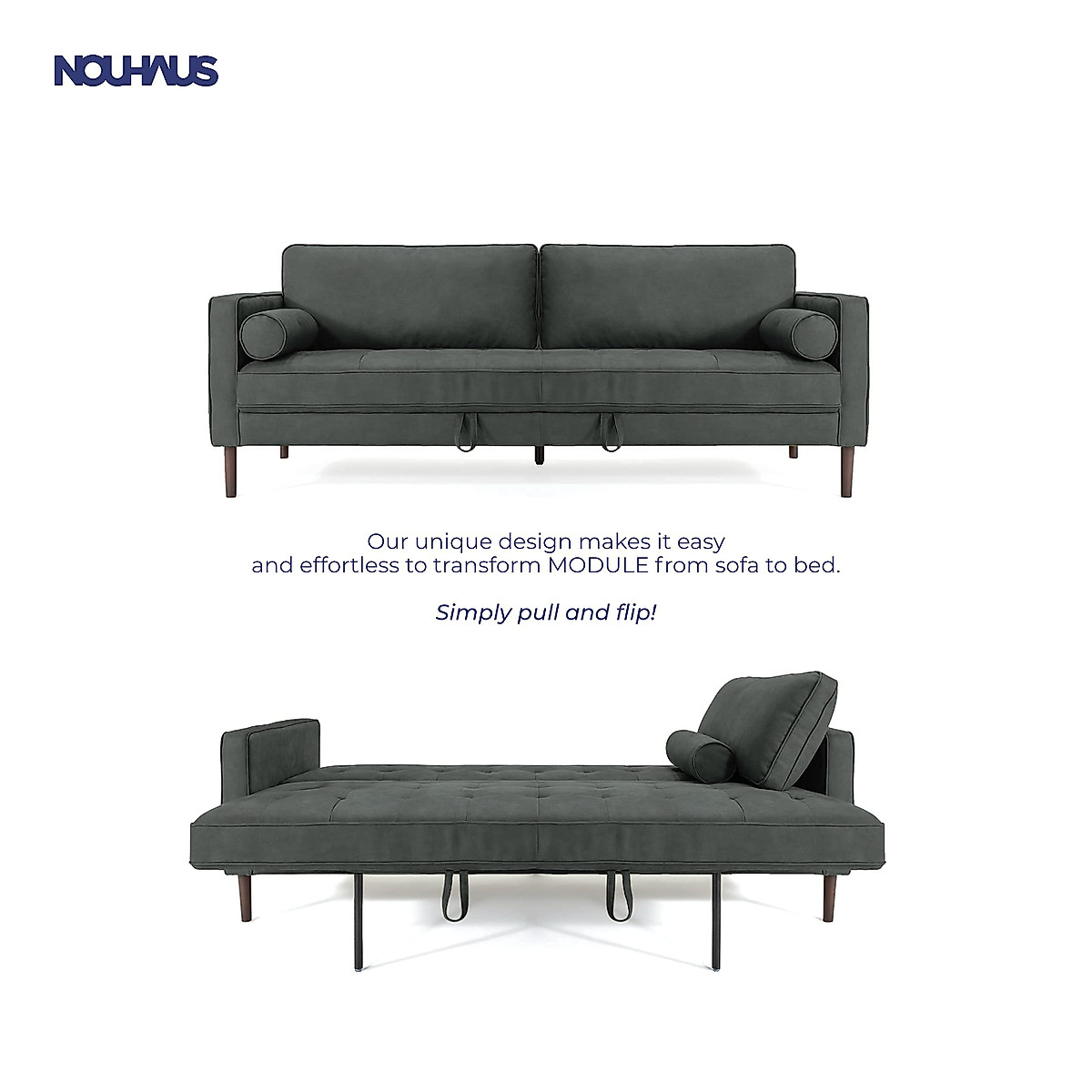 Nouhaus Module, Sleeper Sofa Bed Couch. 7ft Luxury Convertible Sofa Futon Bed with No Roll Together Latex. Pull Out Sofa Bed for Bedroom Couch, Small Apartment Furniture Sofas or RV Couch