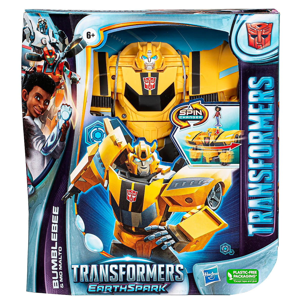 Transformers Toys EarthSpark Spin Changer Bumblebee 8-Inch Action Figure with Mo Malto 2-Inch Figure, Robot Toys for Ages 6 and Up