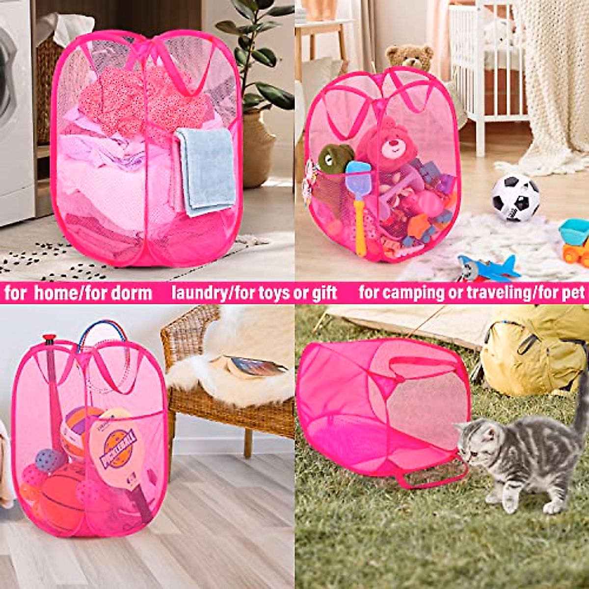 Deluxe Strong Mesh Pop up Laundry Hamper Basket with Side Pocket for Laundry Room, Bathroom, Kids Room, College Dorm or Travel Blush