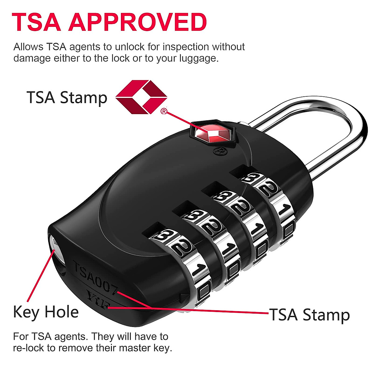 ZHEGE Luggage Locks TSA Approved, 4 Digit Small Combination Padlocks for Travel, Zipper Lock for Suitcase, Backpack, Tent, Gym Lockers, etc. (Black, 2 Pack)