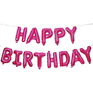 Happy Birthday Balloons Banner,16 Inch Hot Pink Aluminum Foil Banner Letter Balloons for Birthday Party Decorations and Supplies