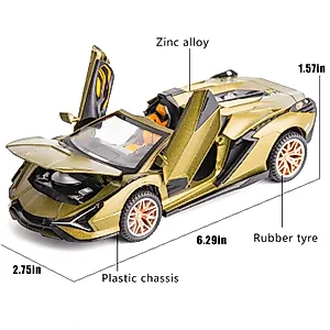 WAKAKAC Diecast Car Compatible for Sian Roadster 1/32 Scale Model Car Alloy Pull Back Door Opening Vehicles with Sound and Light Toy Car for Kids Boys Gift(Army Green)