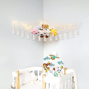 Dahey Stuffed Animal Storage Net Hammock and Headband Holder Bow Hanger for Girls Hair Bows Boho Decor for Nursery Kid's Bedroom