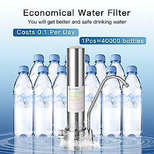 FACHIOO Countertop Water Filter, NSF/ANSI 42&53 Certified,4-Stage Stainless Steel Faucet Water Filter for 8000 Gallons, Reduces Heavy Metals, Bad Odor and 99% Chlorine(1 Ceramic Filter Included)