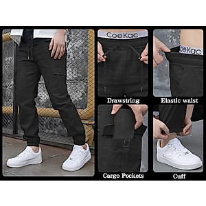 OUTSON Mens Fashion Joggers Sports Pants Casual Cotton Cargo Pants Gym Sweatpants Trousers Mens Long Pant Black