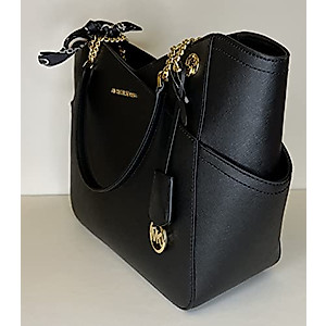 Michael Kors Women's Jet Set Travel Large Chain Shoulder Bag (Large, Black/Gold)