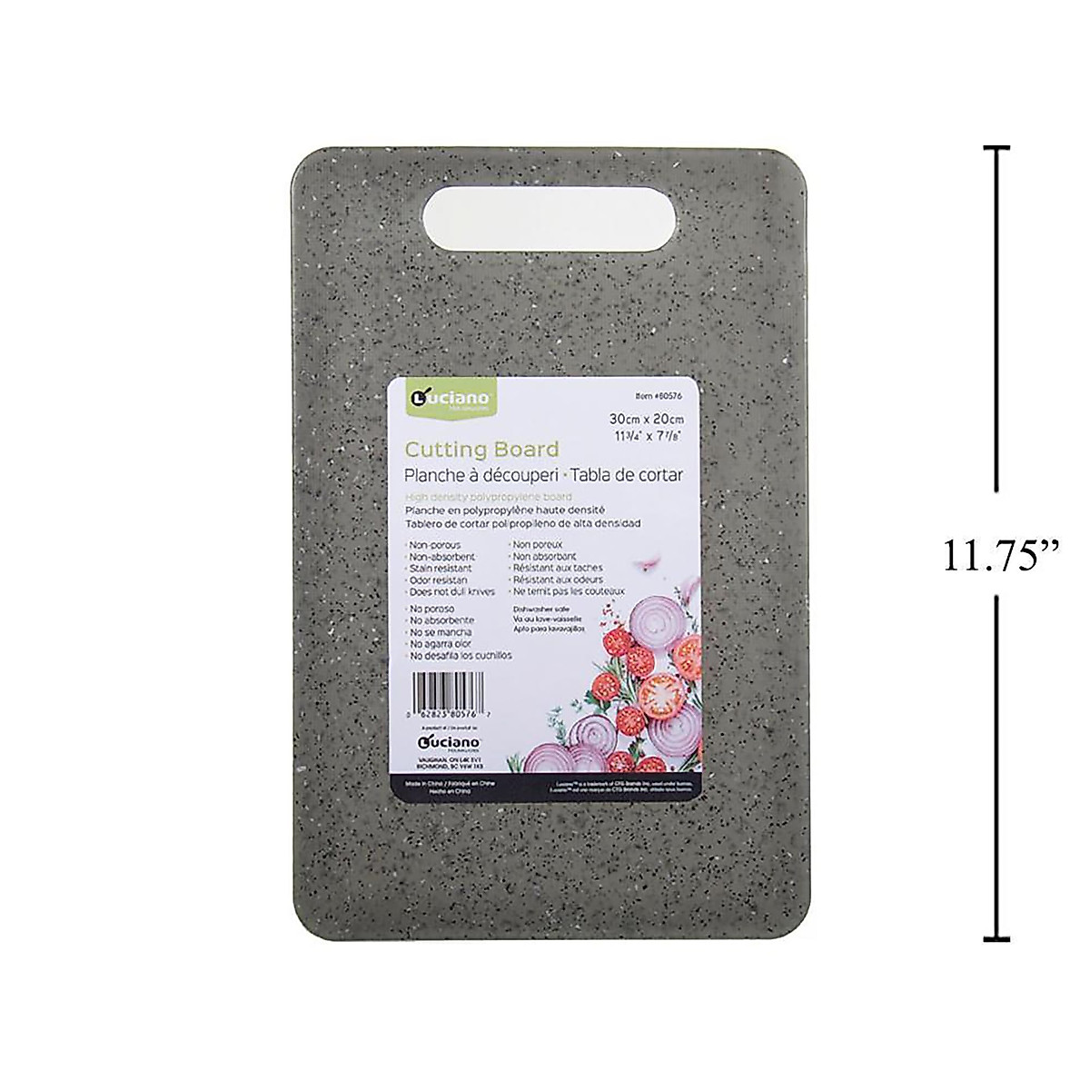 Luciano Housewares High Density Polypropylene Cutting Board, 11.75 x 7.87 inches, Grey, Gray (80576)