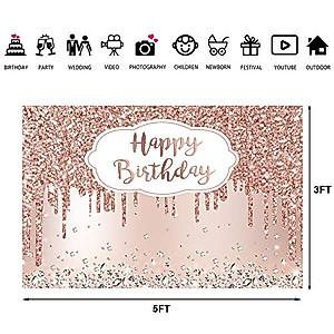 Lofaris Rose Golden Birthday Party Backdrop Glitter Diamonds Happy Birthday Background Girls Sweet 16 18th 21th Birthday Party Decorations Photo Booth Props5x3ft