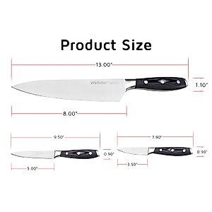 WELLSTAR Pro-Grade 3-Piece Chef Knife Set - Razor-Sharp High-Carbon Steel for Culinary Mastery at Home or Pro Kitchens