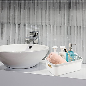 Elsjoy Set of 6 Plastic Storage Bin, 10"x 7"x 4" Classroom Storage Basket Cabinet Storage Bin with Handle, White Shelf Organizer Bins for Bathroom, Office, School